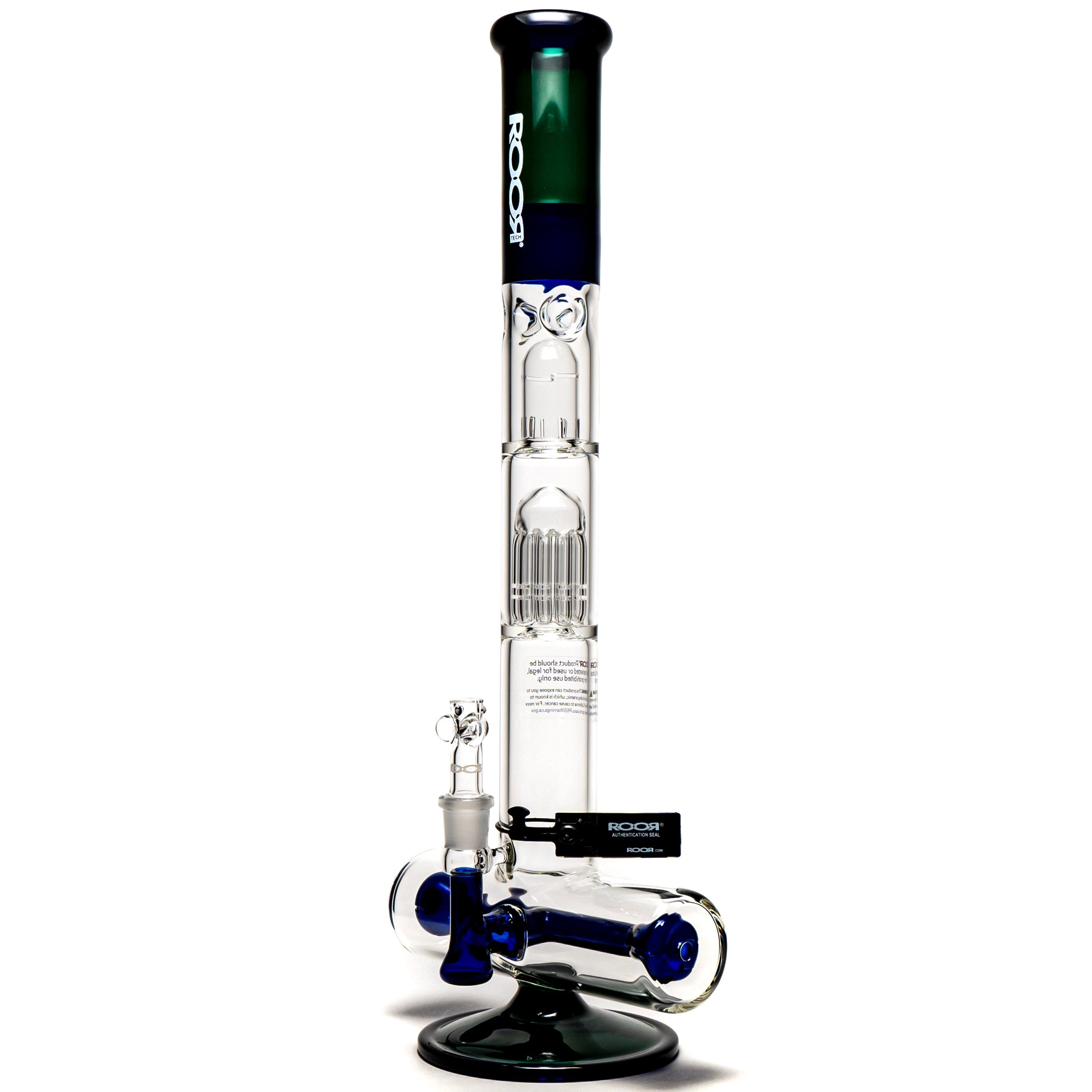 ROOR.US - 21" Inline Tube - 10 Arm Tree Perc - Blue & Green - White La ...