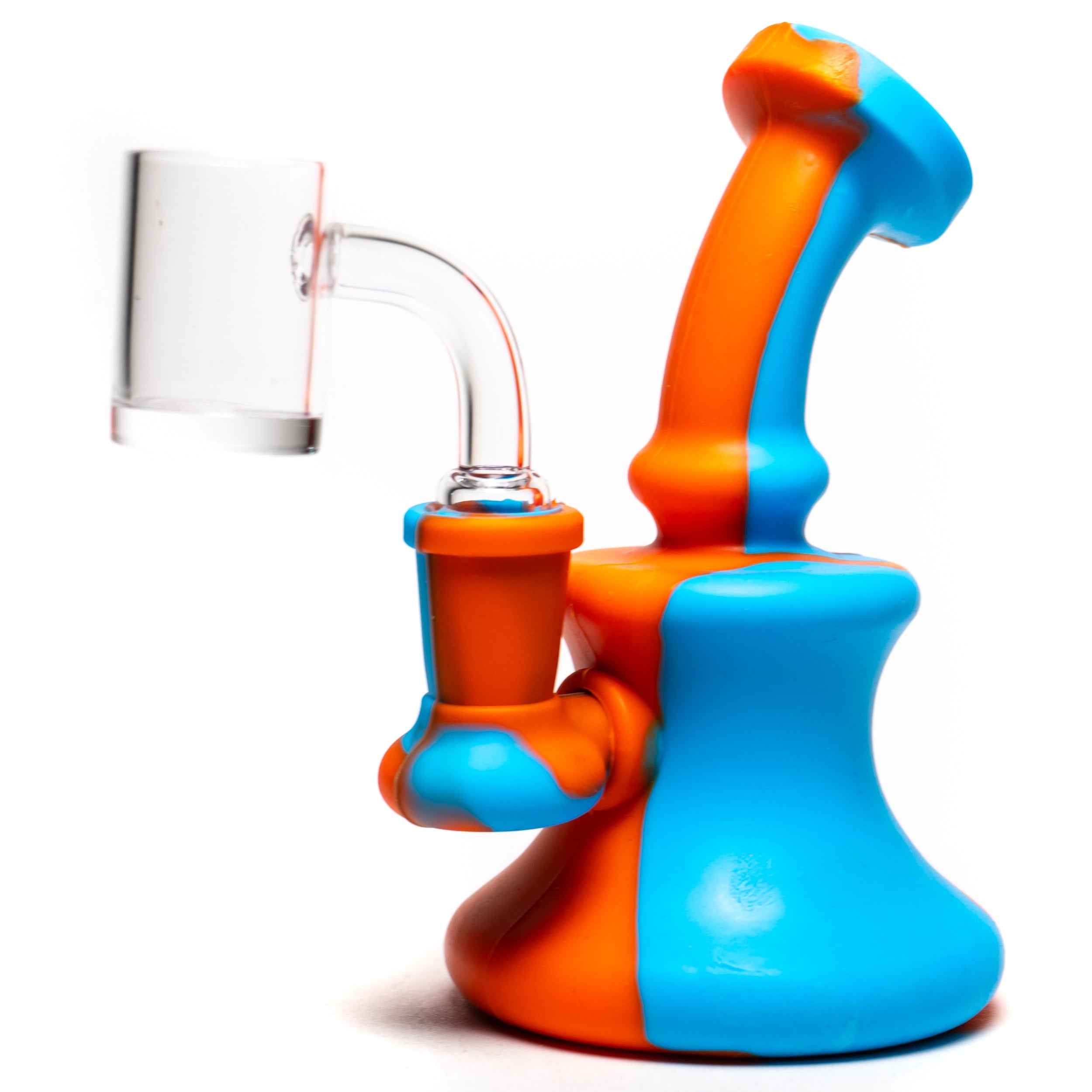 Shooters - 5" Silicone Bubbler w/ Quartz Banger - Orange & Blue - The Cave